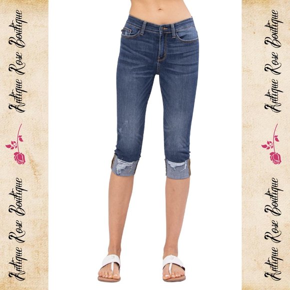 Judy Blue | Jeans | Judy Blue Destroyed Cuffed Medium Wash Capris ...